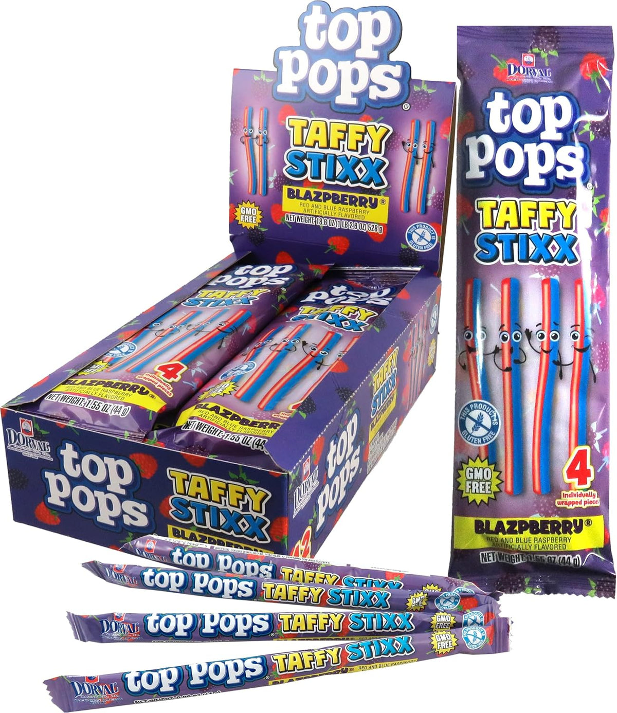 Top Pops Blazpberry Taffy Stixx 12 ct. — Sugar Bear Candy