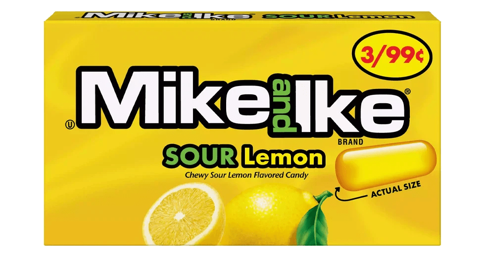 Mike and Ike Sour Lemon 0.78 oz. Box 24 ct. — Sugar Bear Candy