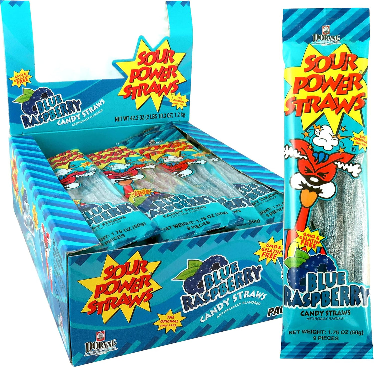 Sour Power Blue Raspberry Straws 24 ct. — Sugar Bear Candy